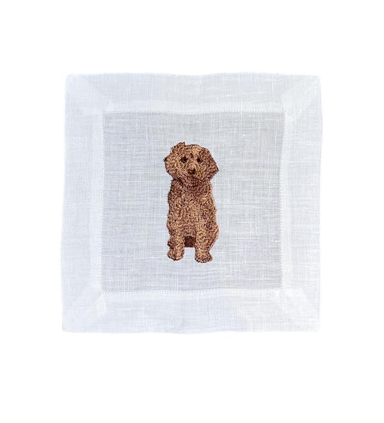 CAVAPOO/GOLDEN DOODLE HAND EMBROIDERED COCKTAIL NAPKIN – Kitson LA