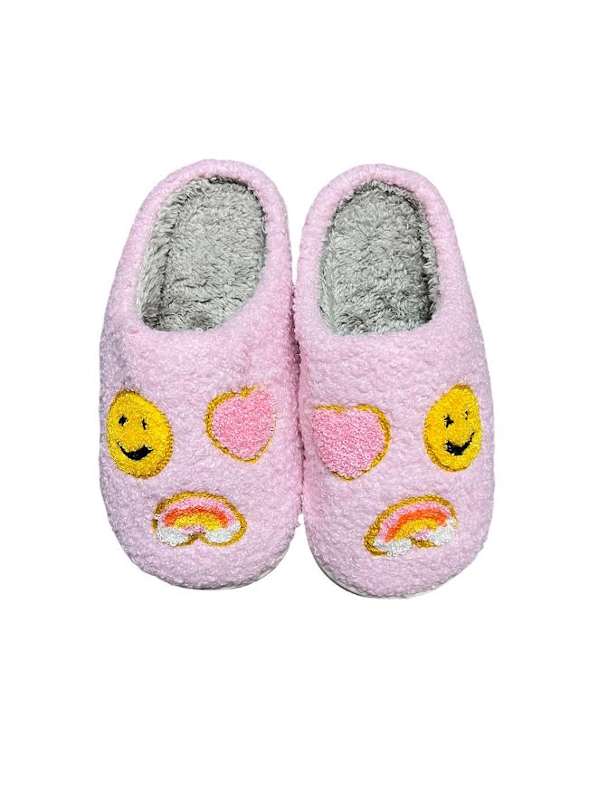 GIRLS PINK SMILEY FUZZY SLIPPERS – Kitson LA