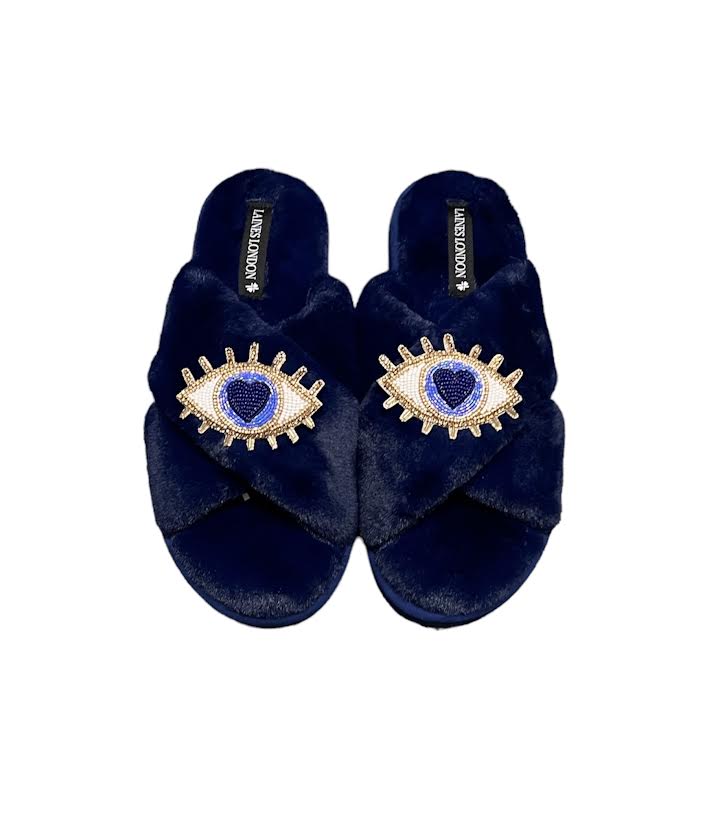NAVY BLUE EYE SLIPPERS – Kitson LA