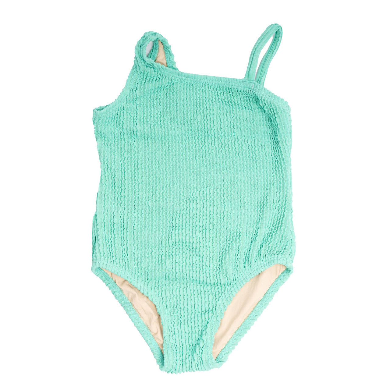 GIRLS GREEN CRINKLE ONE SHOULDER BATHING SUIT – Kitson LA