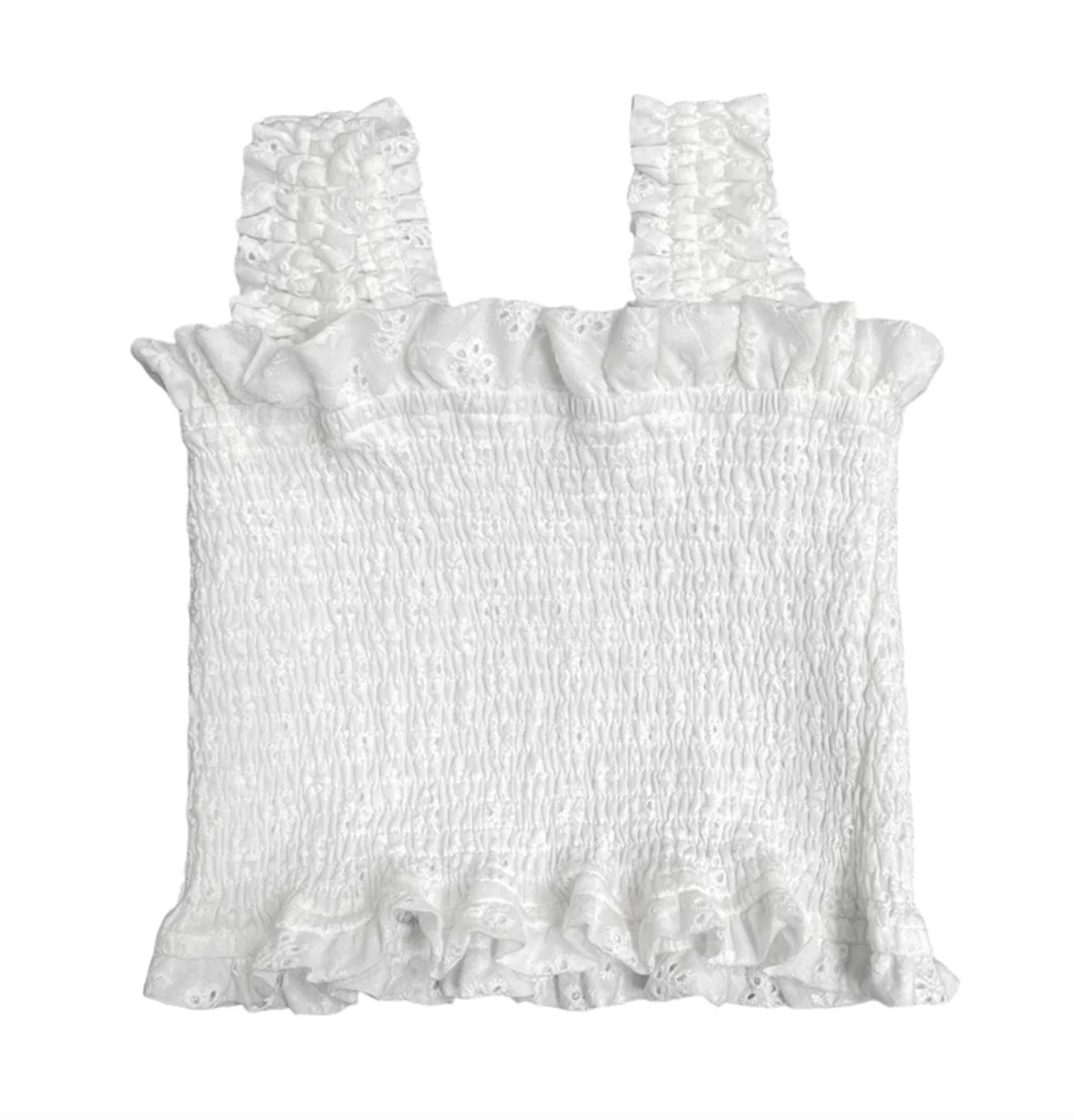 GIRLS WHITE SMOCKED TOP – Kitson LA