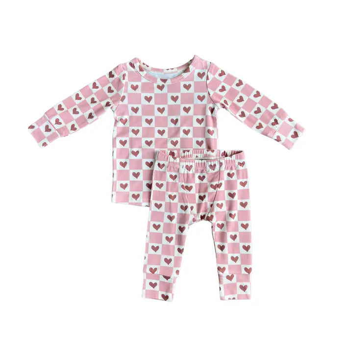 GIRLS CHECKERED HEART PJ SET – Kitson LA