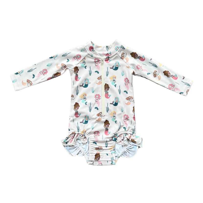 GIRLS MERMAID RUFFLE RASH GUARD SWIMSUIT – Kitson LA